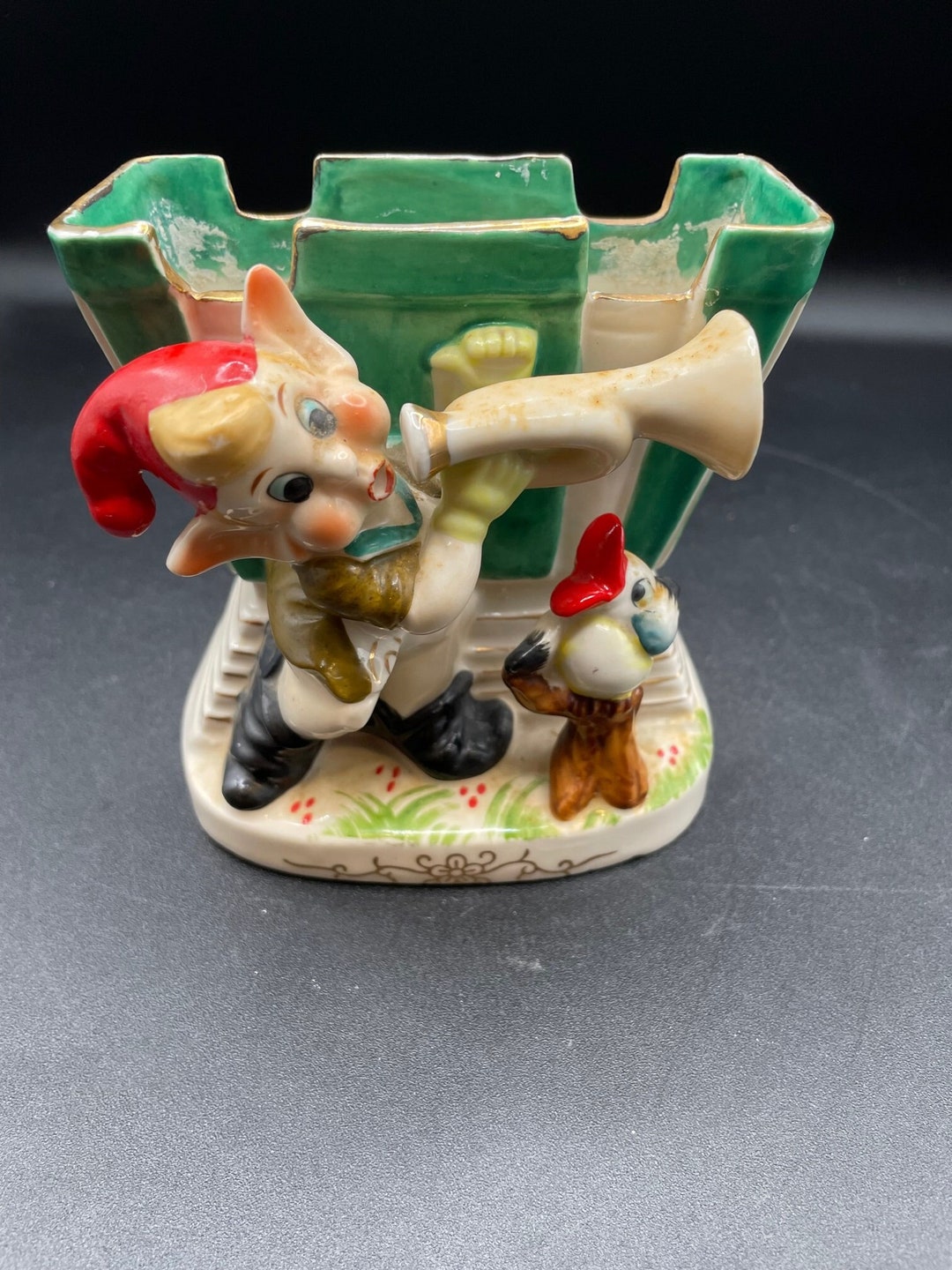Vintage Florart Elf Planter With Duck/goose and Horn -christmas - Etsy