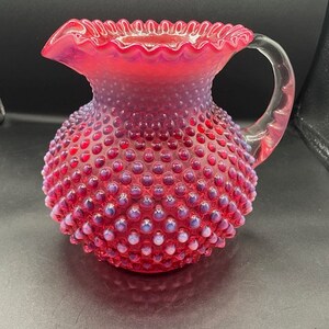 Fenton Cranberry Red Hobnail Ruffled Pitcher/jug - Etsy