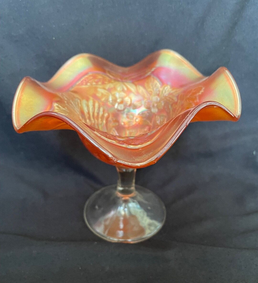 Peacock Carnival Glass Marigold Fenton Peacock Pedestal Candy Dish ...