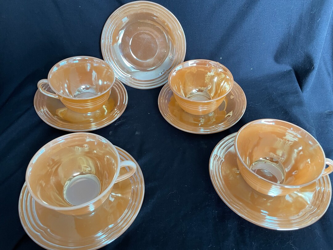 Fire King Peach Luster Laurel Tea Cup X4 and Saucer X5 (bonus 1) - Etsy