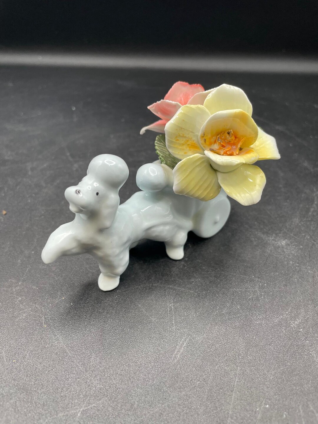 Mid Century White Bone China Poodle With Flowers Made by Thorley in ...