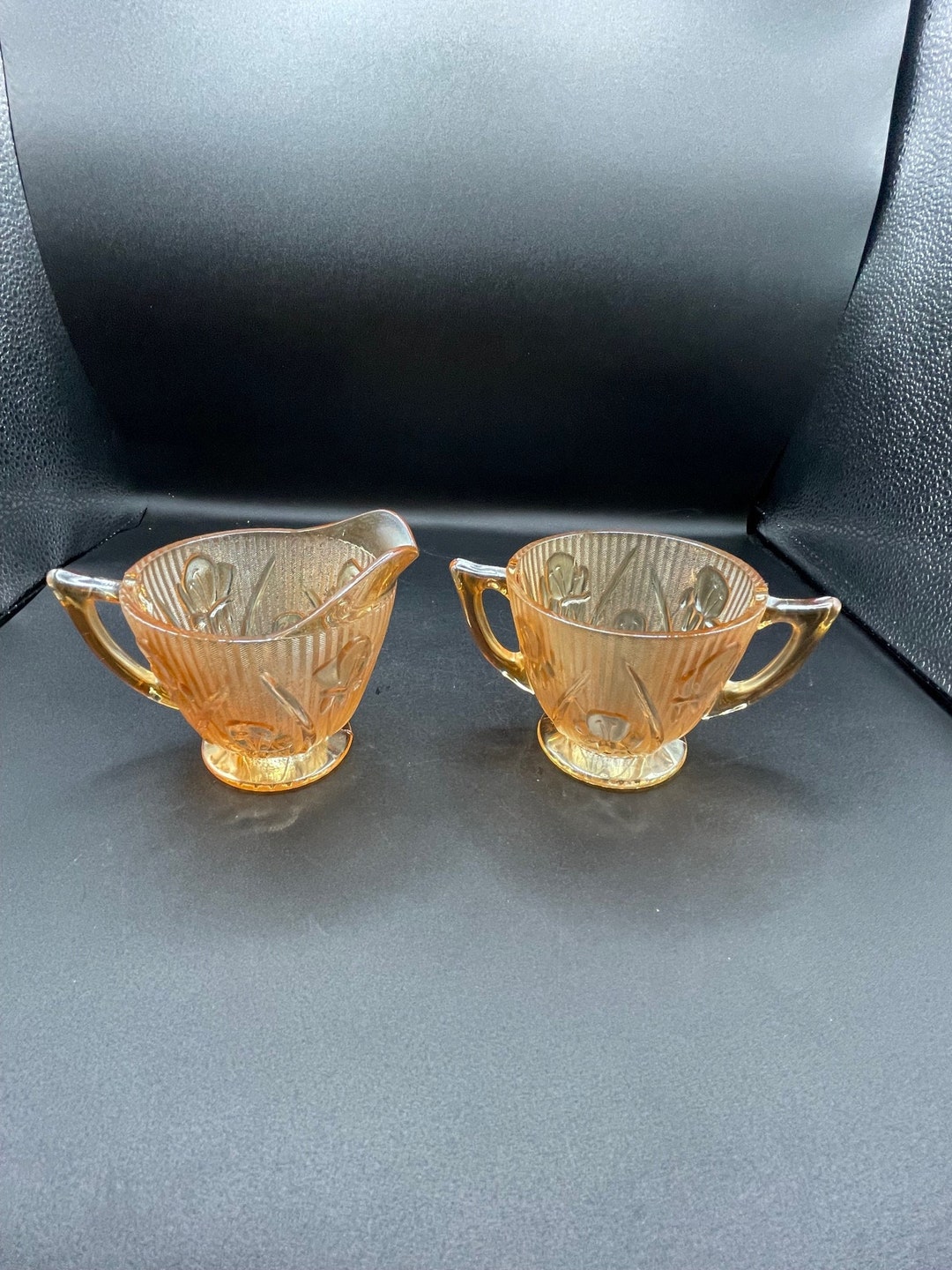 Jeannette Marigold/peach/ Iris and Herringbone Creamer and Sugar - Etsy