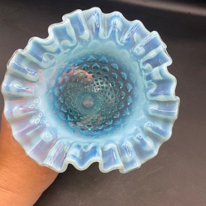 Fenton Hobnail Blue Opalescent Hobnail Horn Ruffle Vase - Etsy