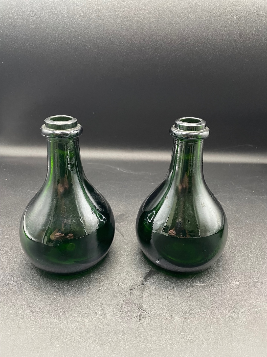 Modele Depose 2 Green Bulbous Bottles - Etsy