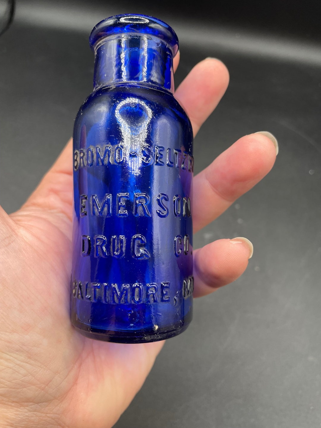 Vintage Cobalt Blue Glass Bottle Bromo Seltzer Emerson Drug Co Baltimore Md Etsy