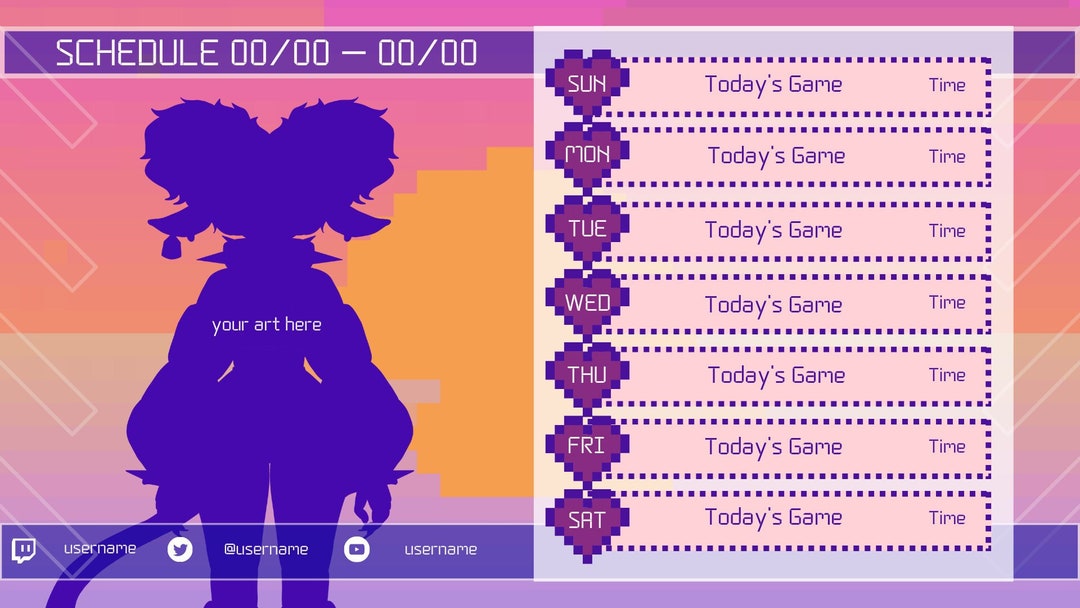 Pixel Sunset Editable Stream Schedule for Streamers and Vtubers Canva ...
