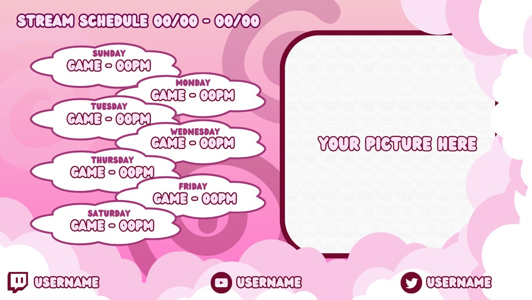 Pink Sky Editable Stream Schedule for Streamers and Vtubers Canva ...