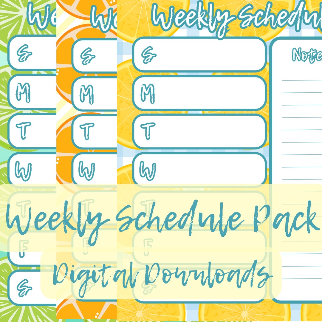 Tropical Fruit Themed Weekly Schedule PNG and Canva Template Digital ...
