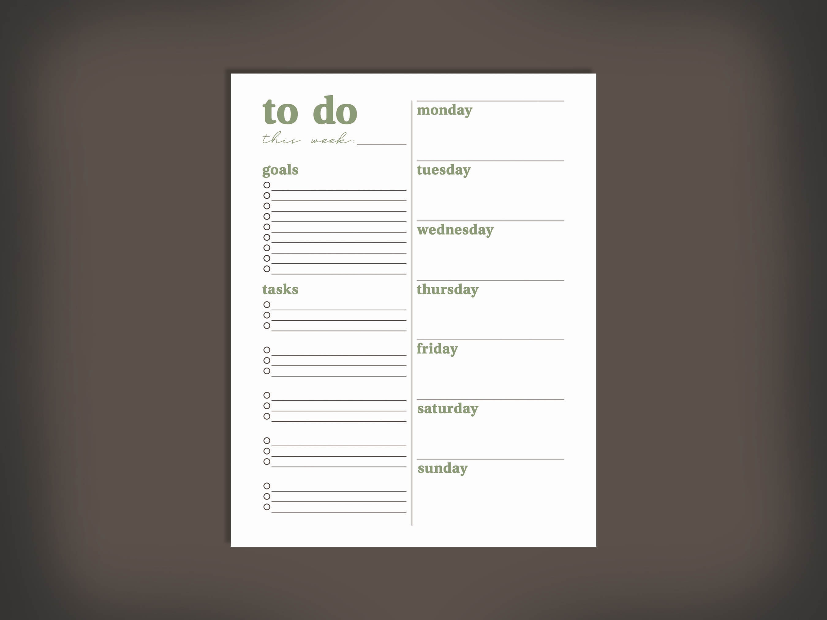 Simple to Do List Green- Easy to Print Weekly Task Setter Goal Setter ...