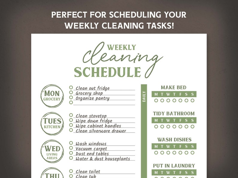 Green Editable Cleaning Checklist Daily Weekly Planner Homeschool Mom ...