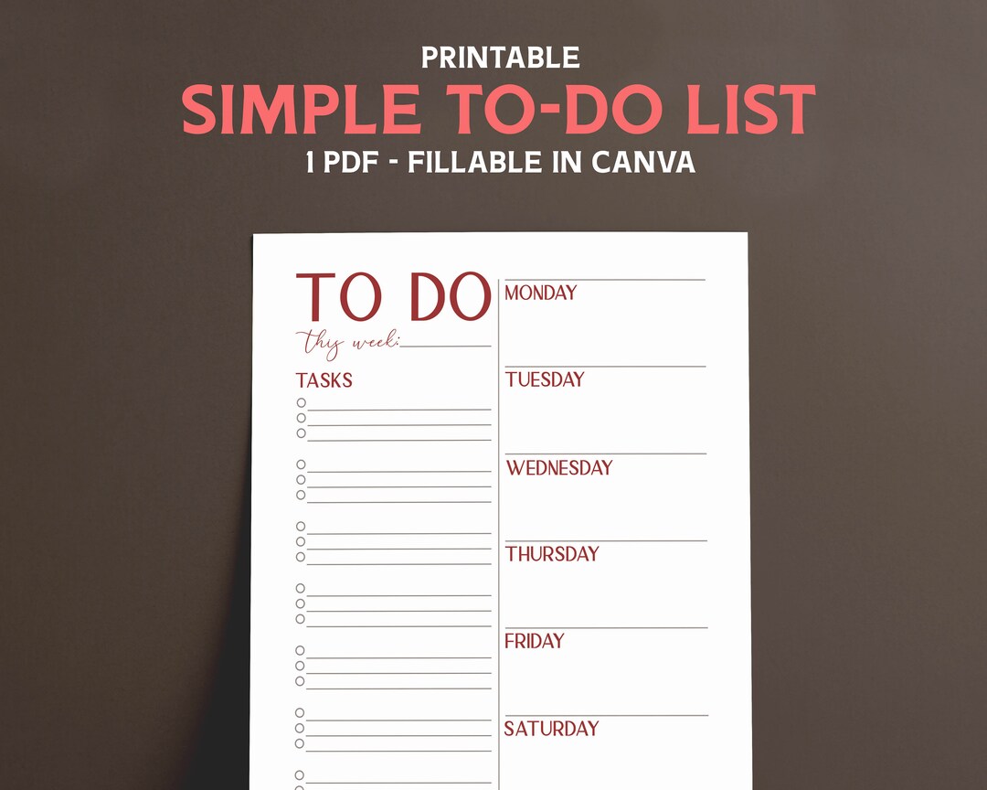 Clean to Do List Red- Fillable in Canva Weekly Task Setter Goal Setter ...