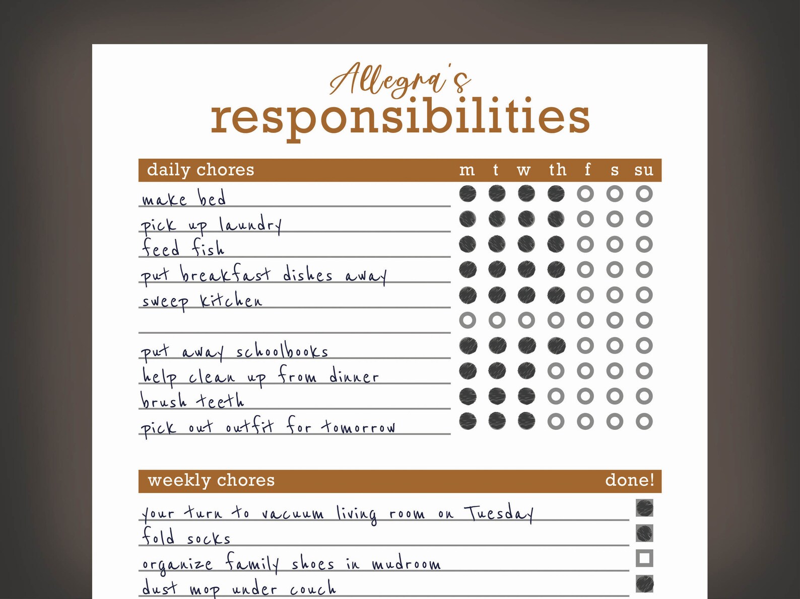 Simple Chore Chart - Editable in Canva- Orange Daily Weekly ...