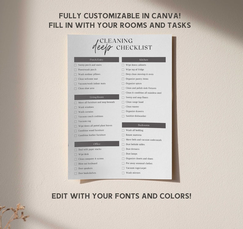 Deep Cleaning Checklist Canva Template Spring Cleaning Planner Airbnb ...