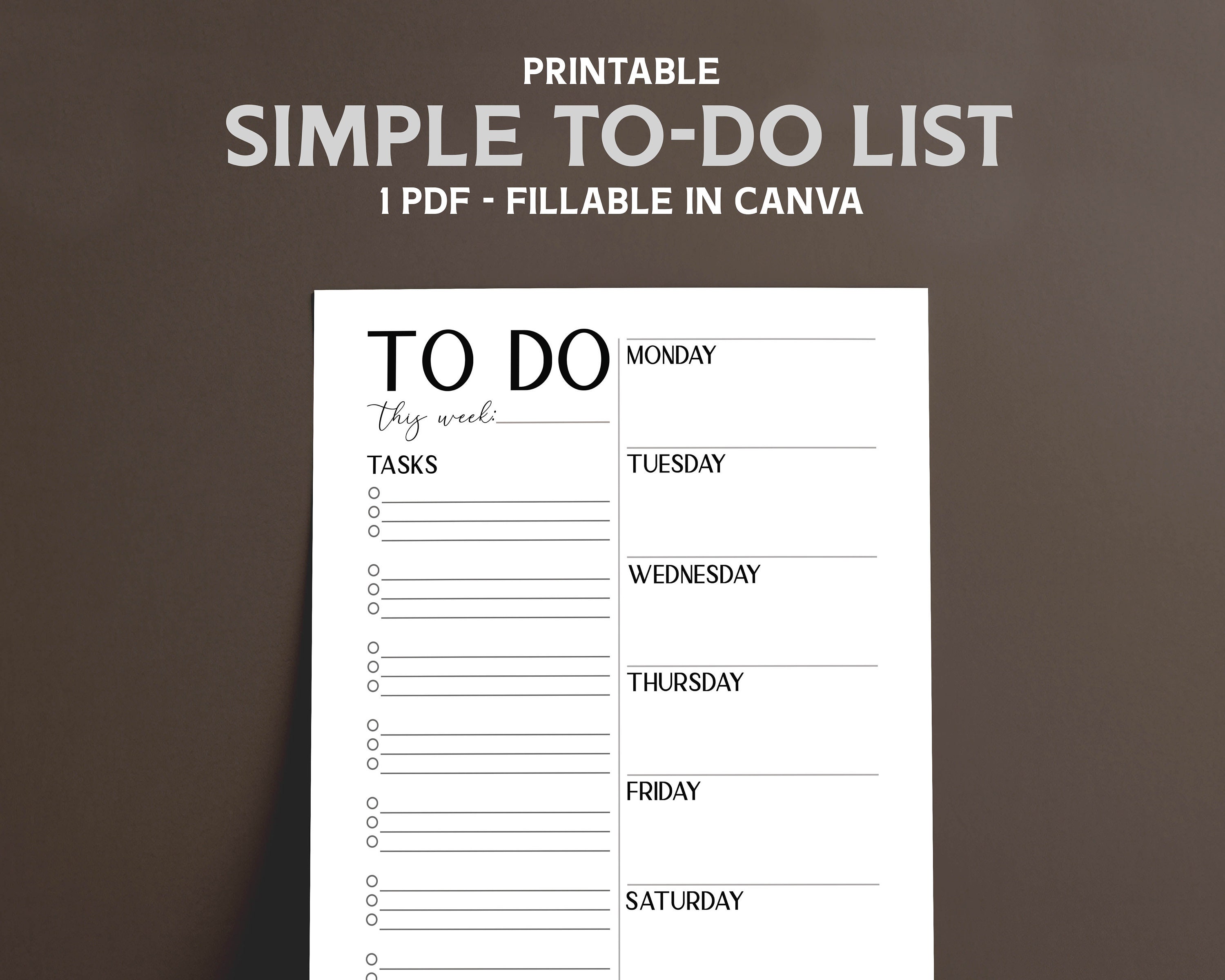 Clean to Do List Black- Fillable in Canva Weekly Task Setter Goal ...