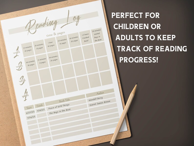 Monthly Reading Log - Neutral Reading Tracker Independent Kids Time ...