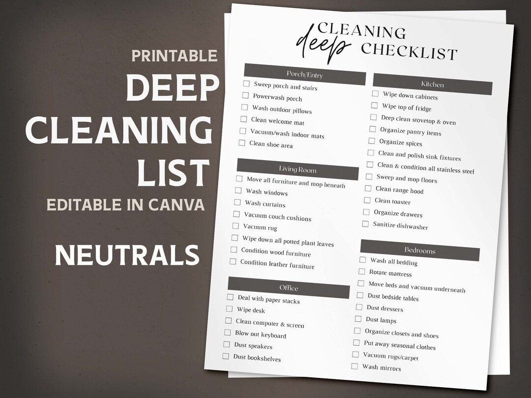 Deep Cleaning Checklist Canva Template Spring Cleaning Planner Airbnb ...