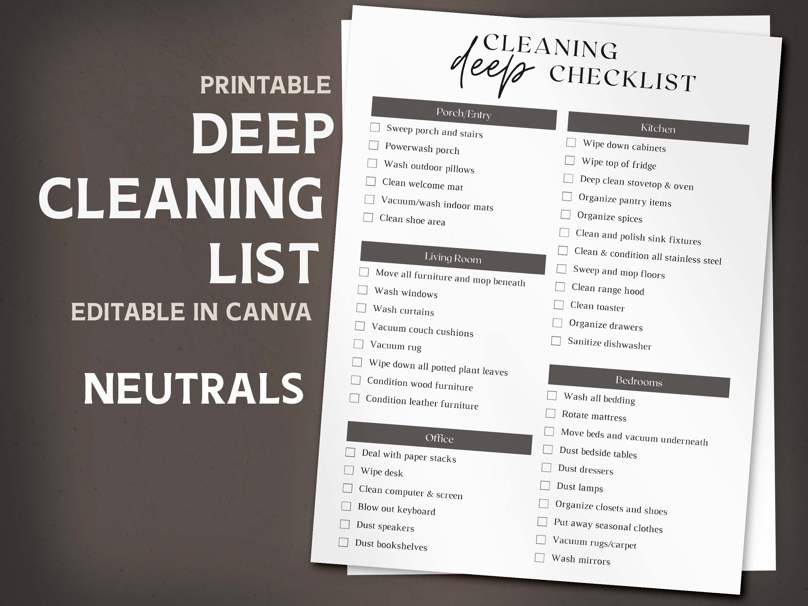 Deep Cleaning Checklist Canva Template Spring Cleaning Planner Airbnb ...