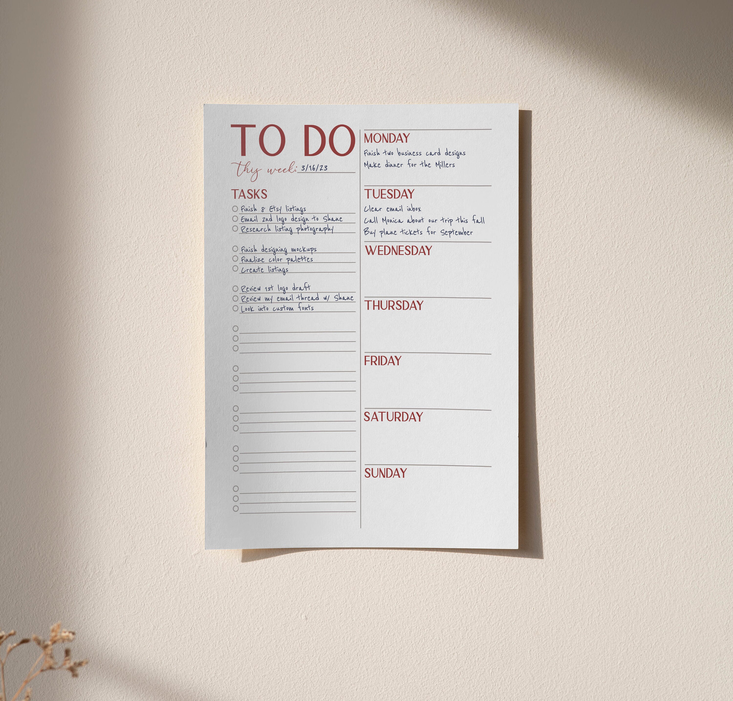 Clean to Do List Red- Fillable in Canva Weekly Task Setter Goal Setter ...