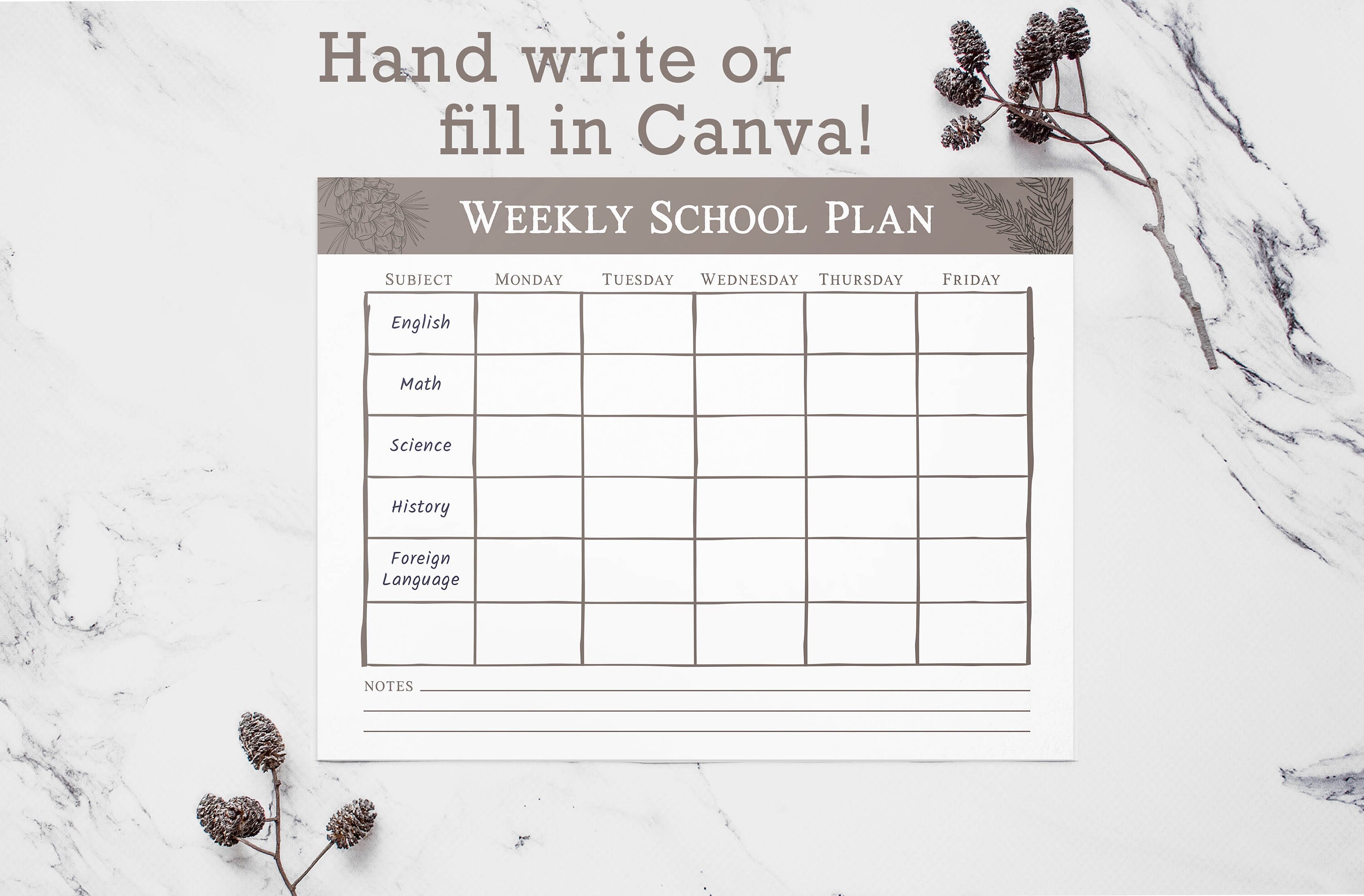 Pinecone Weekly Homeschool Planner Editable in Canva Brown Homemaker ...