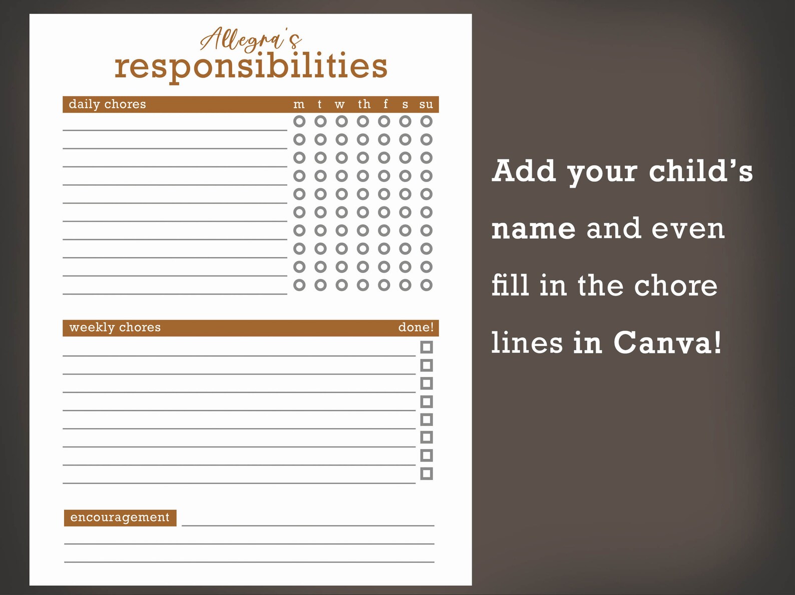 Simple Chore Chart Editable in Canva Orange Daily Weekly ...