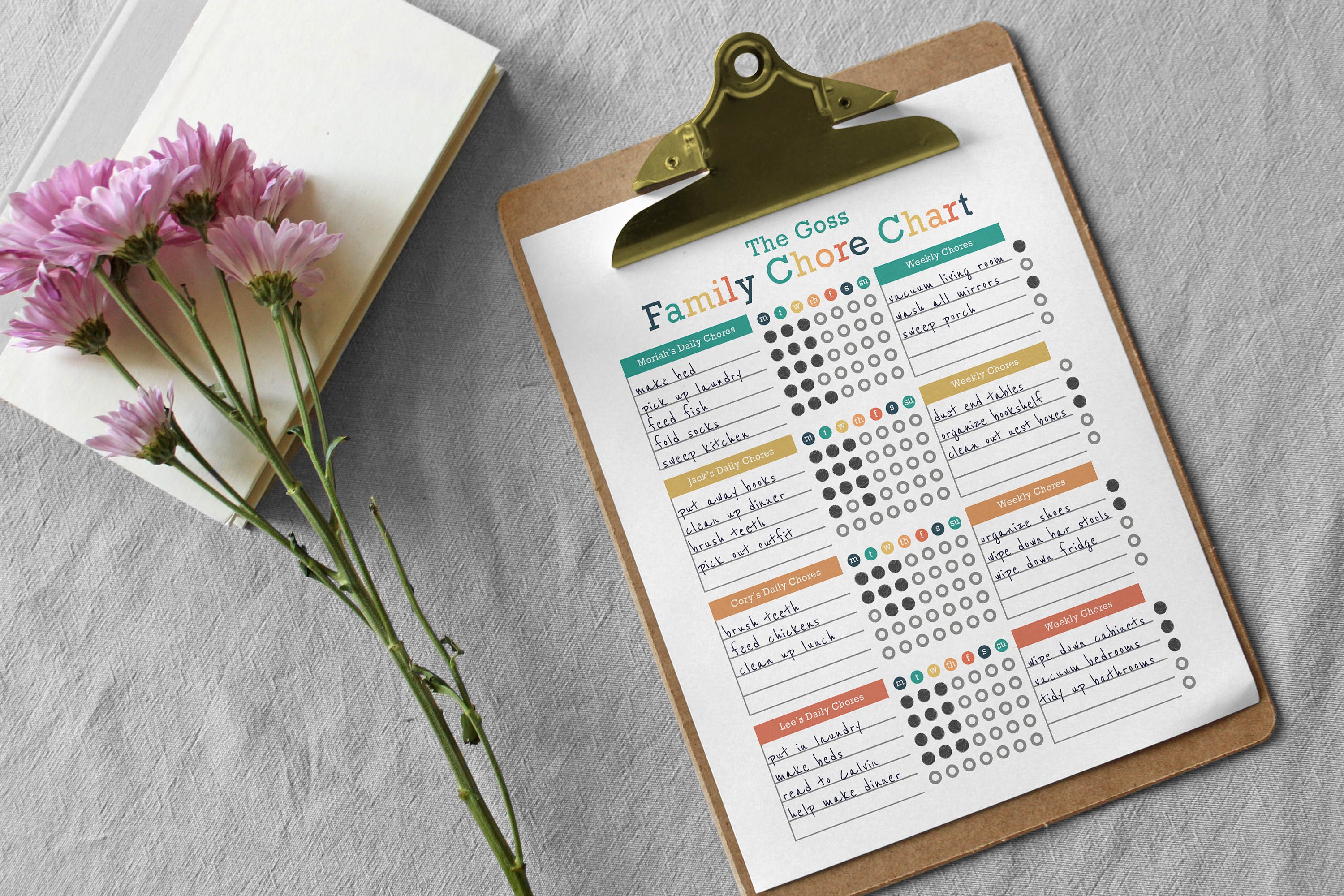 Family Chore Chart - Fillable in Canva- Daily Weekly Responsibilities ...