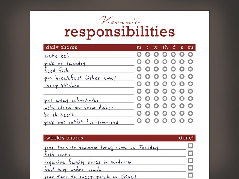 Simple Chore Chart - Editable in Canva- Red Daily Weekly ...