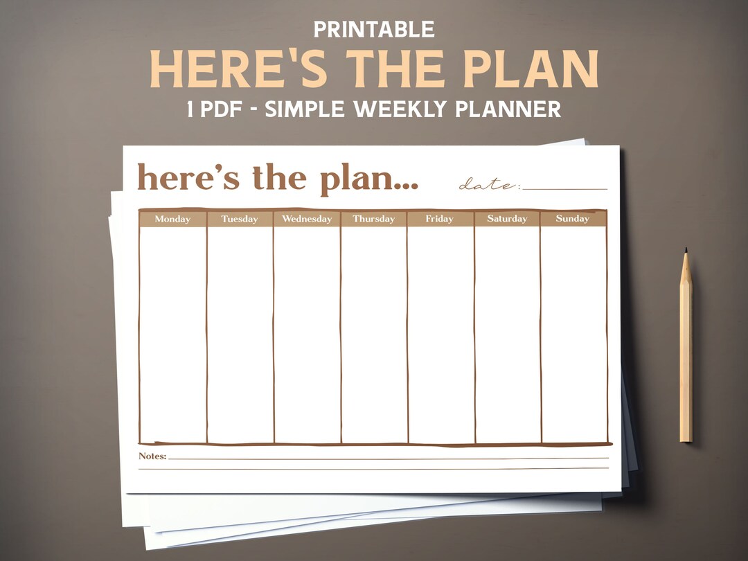 Here's the Plan Simple Weekly Planner Orange - Easy to Print Time ...