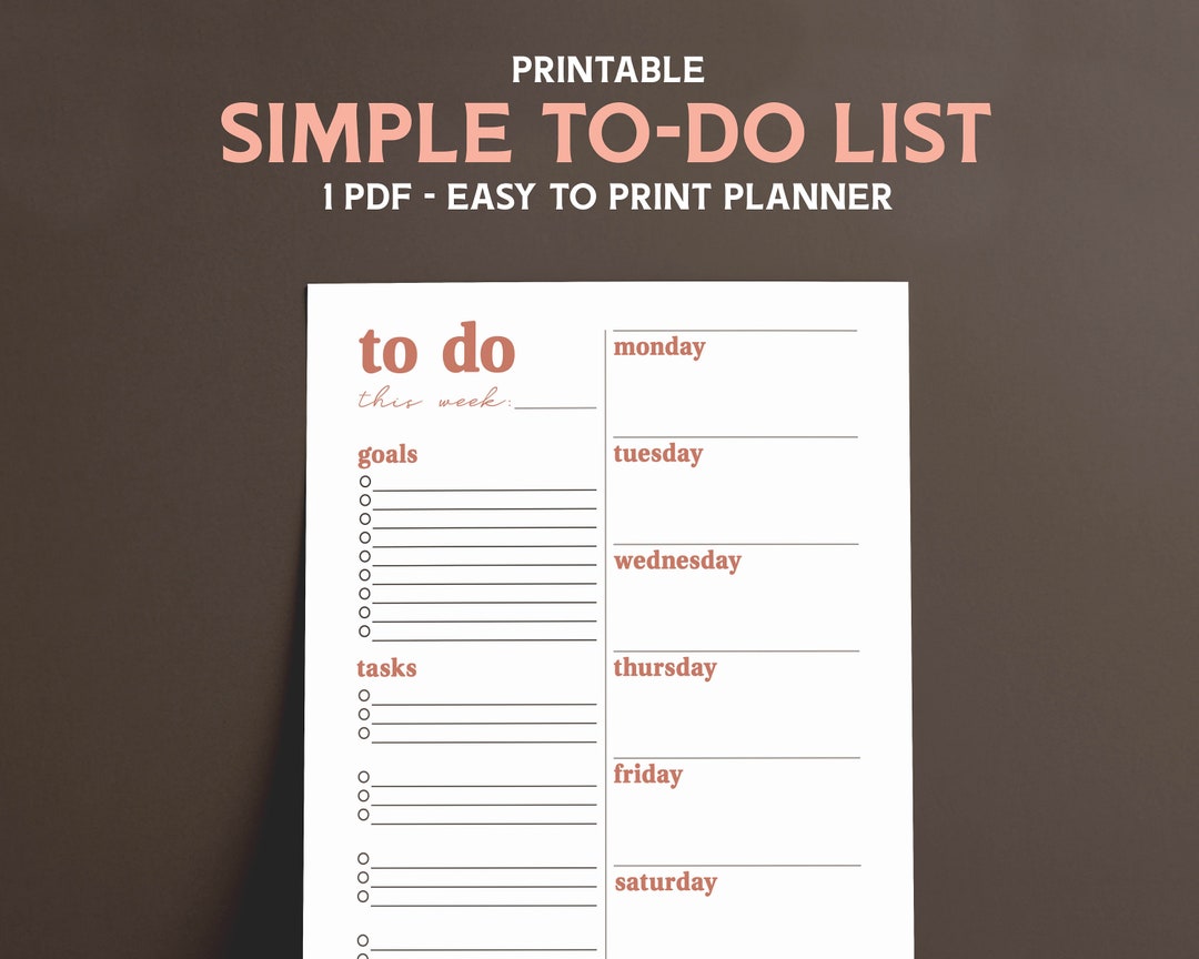 Simple to Do List Coral- Easy to Print Weekly Task Setter Goal Setter ...