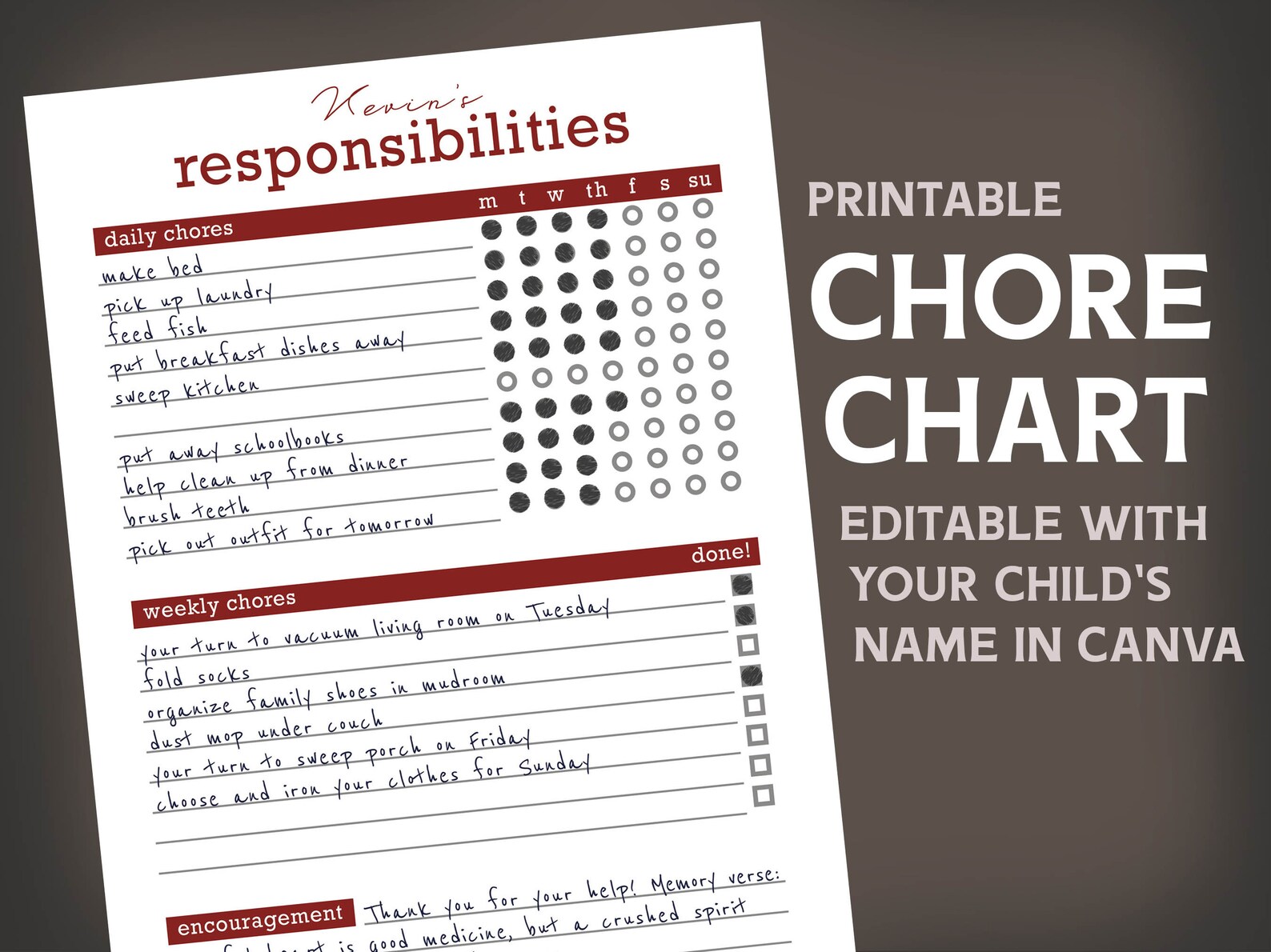 Simple Chore Chart - Editable in Canva- Red Daily Weekly ...
