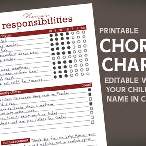 Simple Chore Chart - Editable in Canva- Red Daily Weekly ...