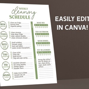 Green Editable Cleaning Checklist Daily Weekly Planner Homeschool Mom ...