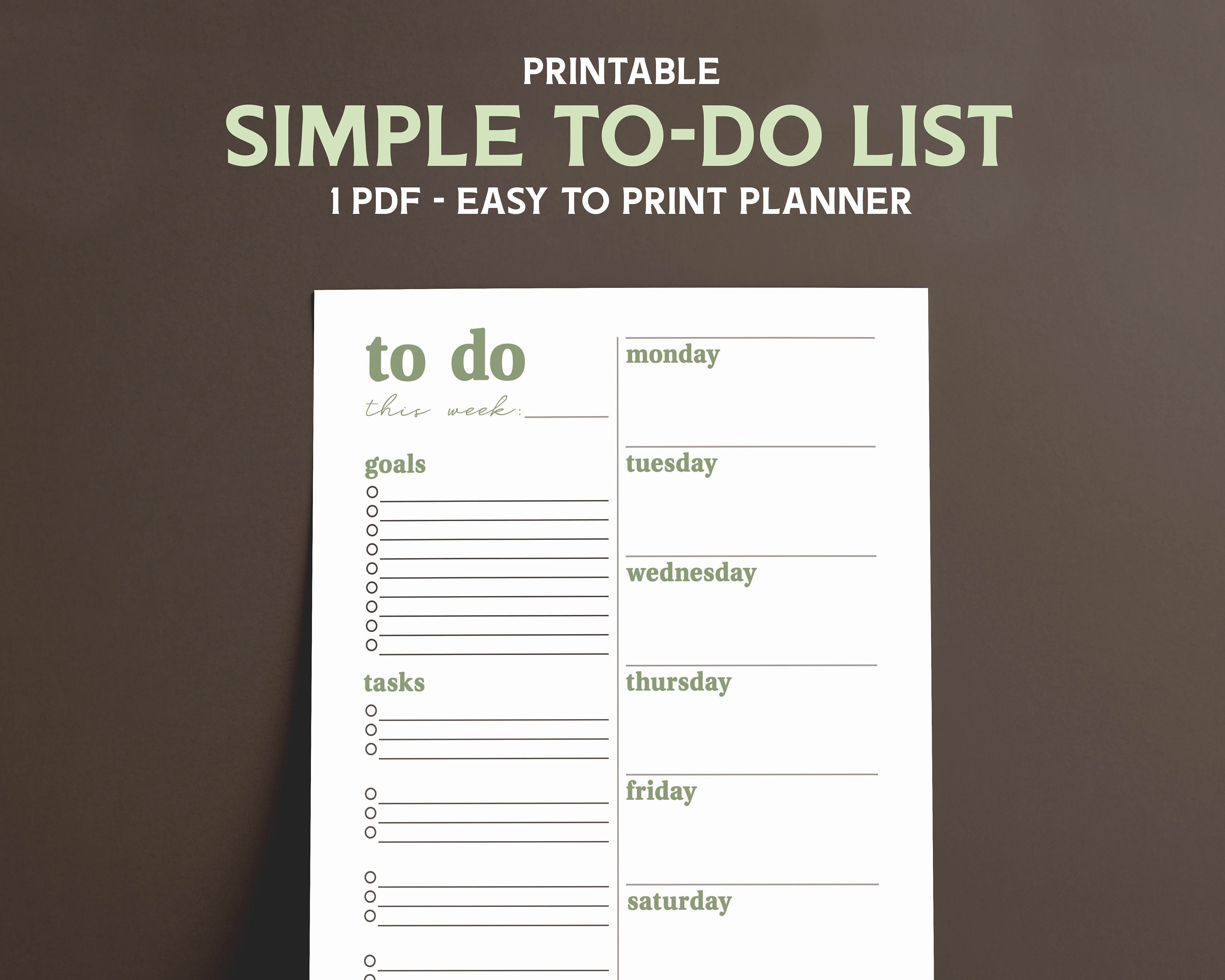 Simple to Do List Green- Easy to Print Weekly Task Setter Goal Setter ...