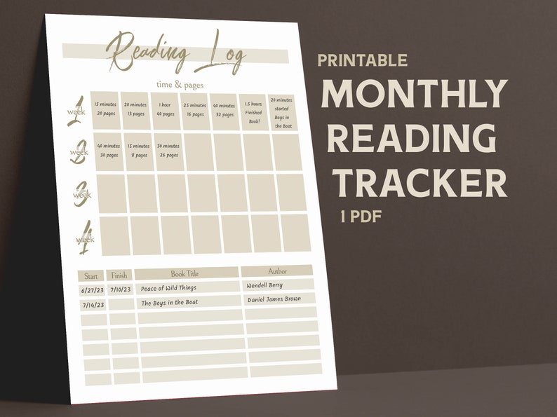 Monthly Reading Log - Neutral Reading Tracker Independent Kids Time ...