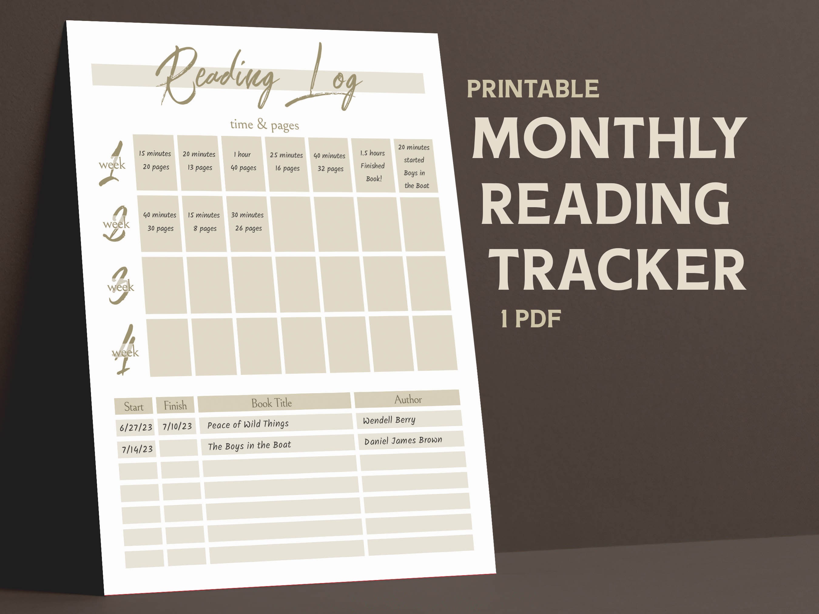 Monthly Reading Log - Neutral Reading Tracker Independent Kids Time ...
