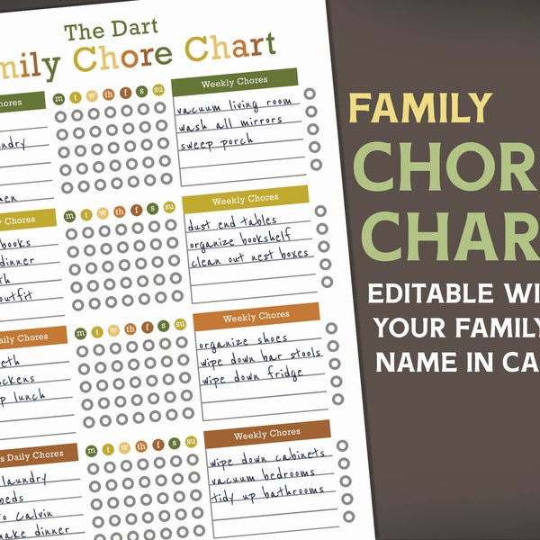 Simple Chore Chart Editable in Canva Orange Daily Weekly ...