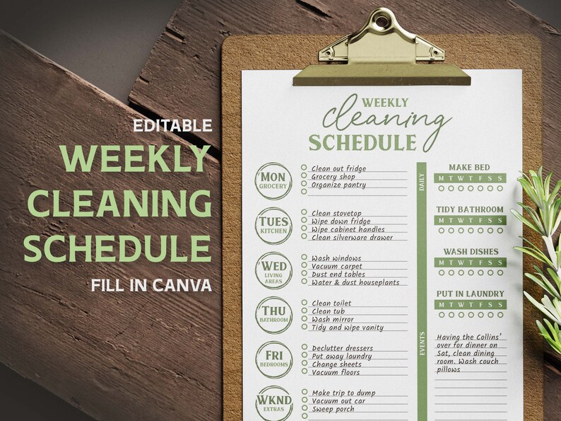 Green Editable Cleaning Checklist Daily Weekly Planner Homeschool Mom ...