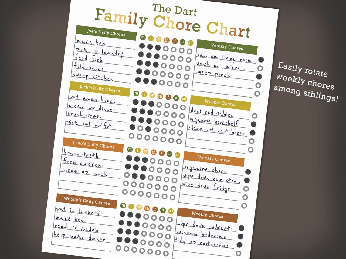 Family Chore Chart - Fillable in Canva- Daily Weekly Responsibilities ...