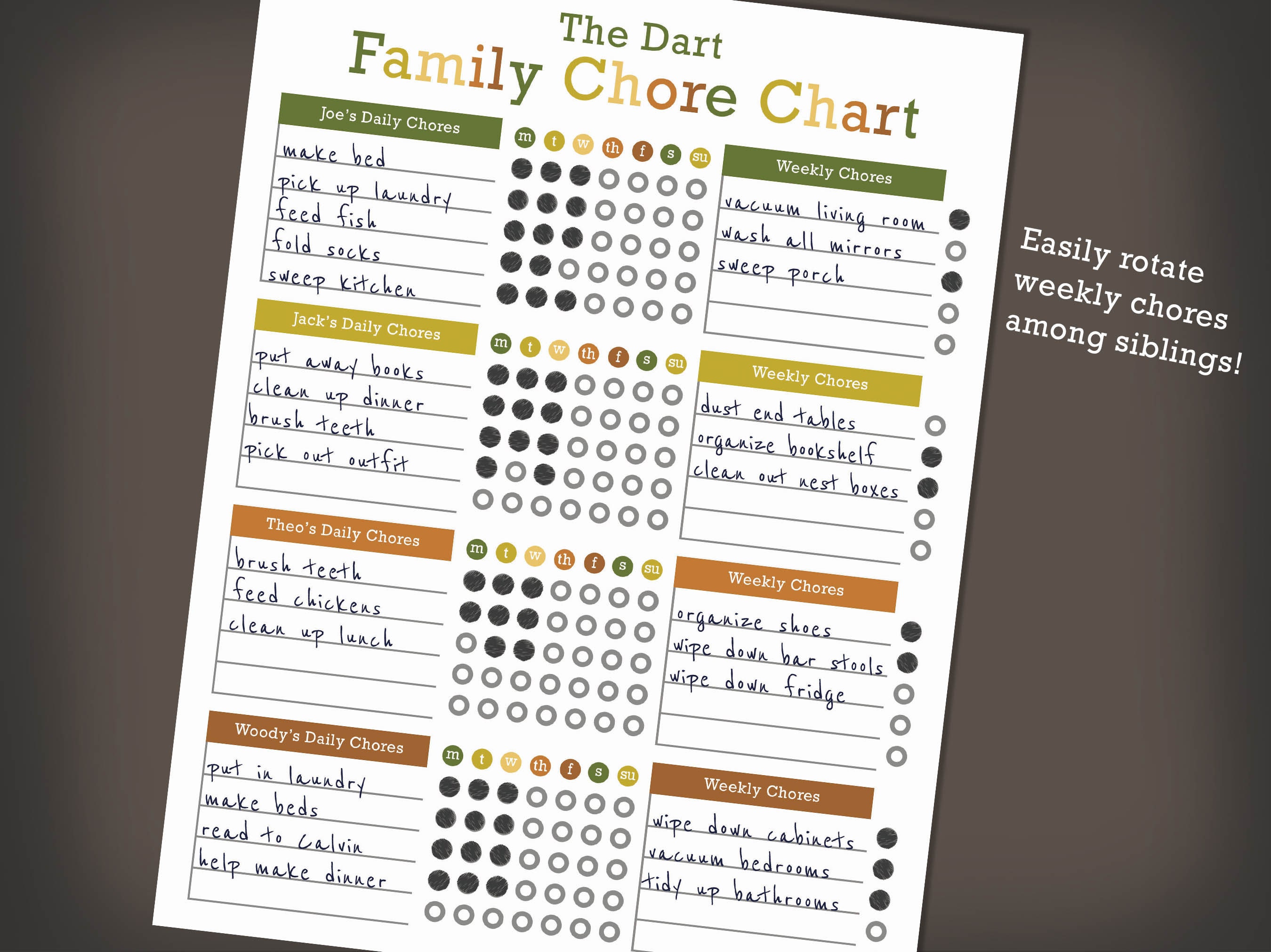 Family Chore Chart - Fillable in Canva- Daily Weekly Responsibilities ...