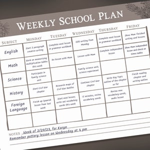 Pinecone Weekly Homeschool Planner Editable in Canva Brown Homemaker ...