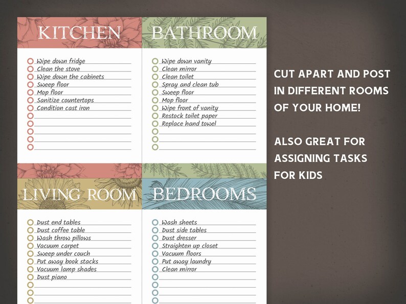 Simple Cleaning Checklist Daily Weekly Responsibilities for Kids ...