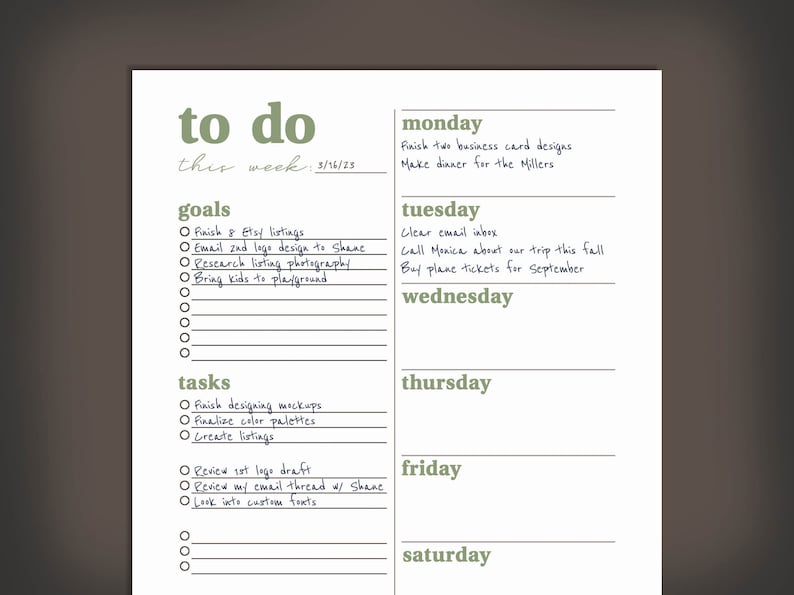 Simple to Do List Green- Easy to Print Weekly Task Setter Goal Setter ...
