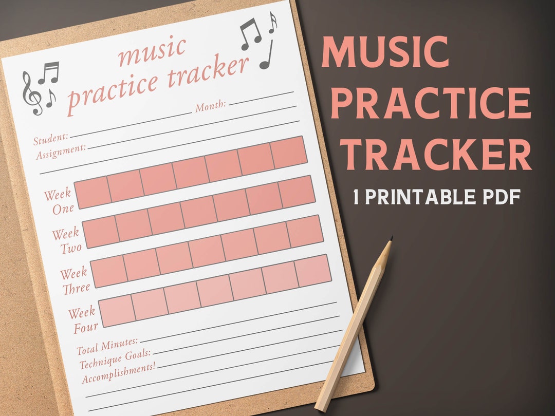 Monthly Music Practice Tracker - Coral Ombre Classic Practice Planner ...