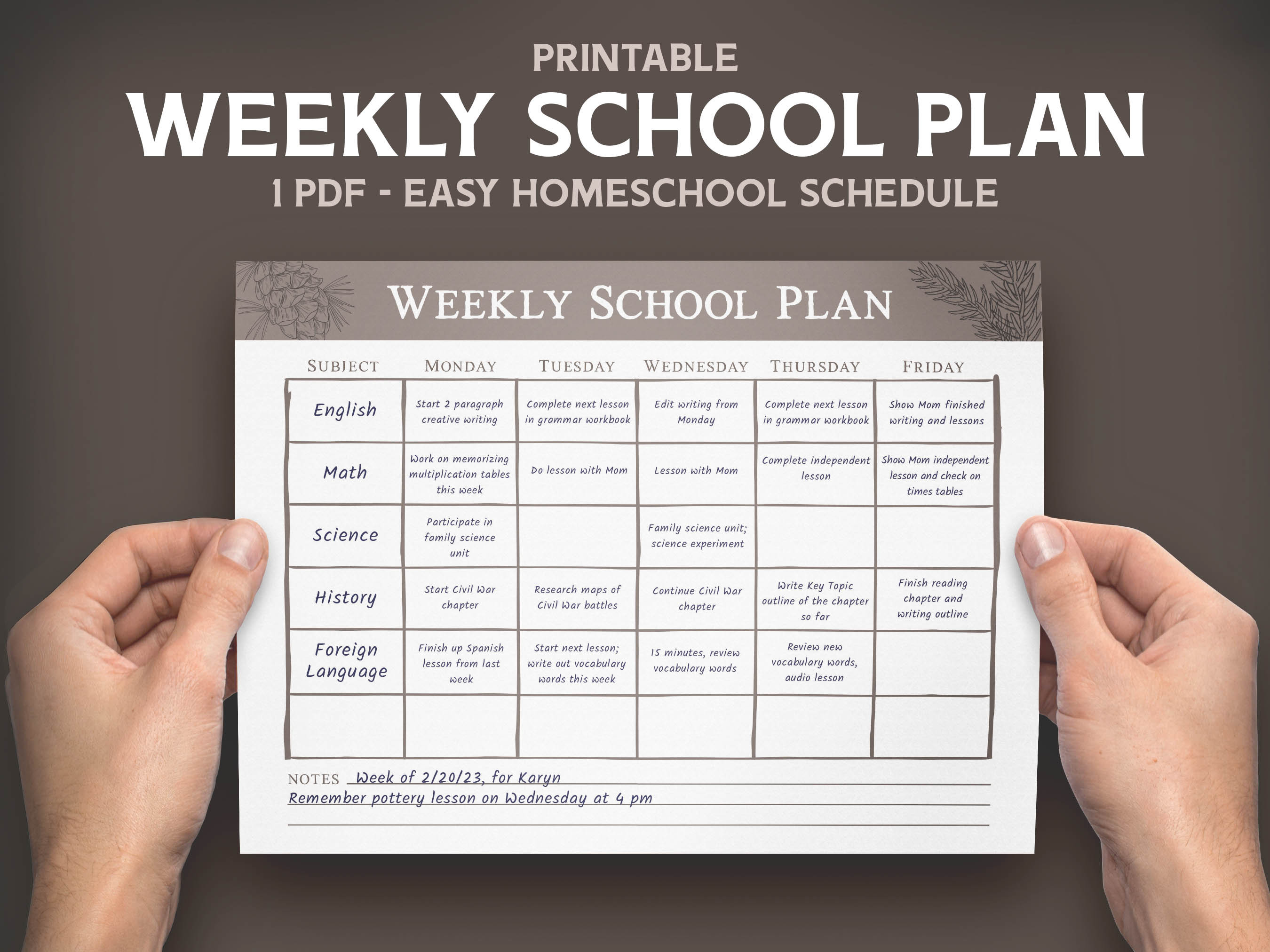 Pinecone Weekly Homeschool Planner Editable in Canva Brown Homemaker ...