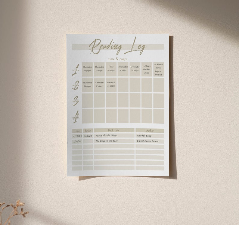 Monthly Reading Log - Neutral Reading Tracker Independent Kids Time ...