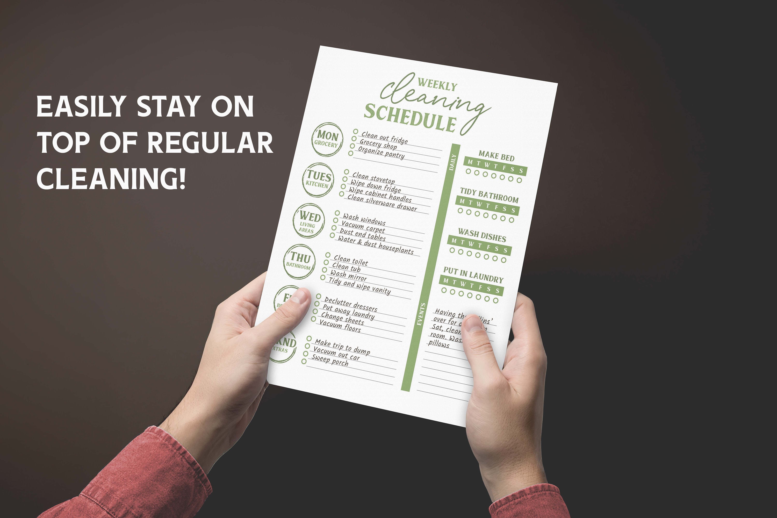 Green Editable Cleaning Checklist Daily Weekly Planner Homeschool Mom ...