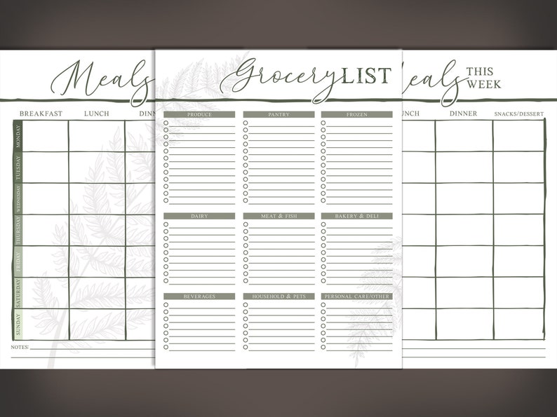 Fern Weekly Menu Planner Breakfast Lunch Dinner Snacks Simple Green ...