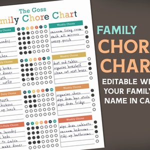 Family Chore Chart - Fillable in Canva- Daily Weekly Responsibilities ...