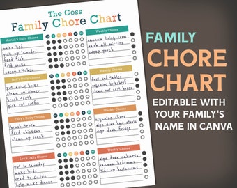Simple Chore Chart Editable in Canva Red Daily Weekly Responsibilities ...