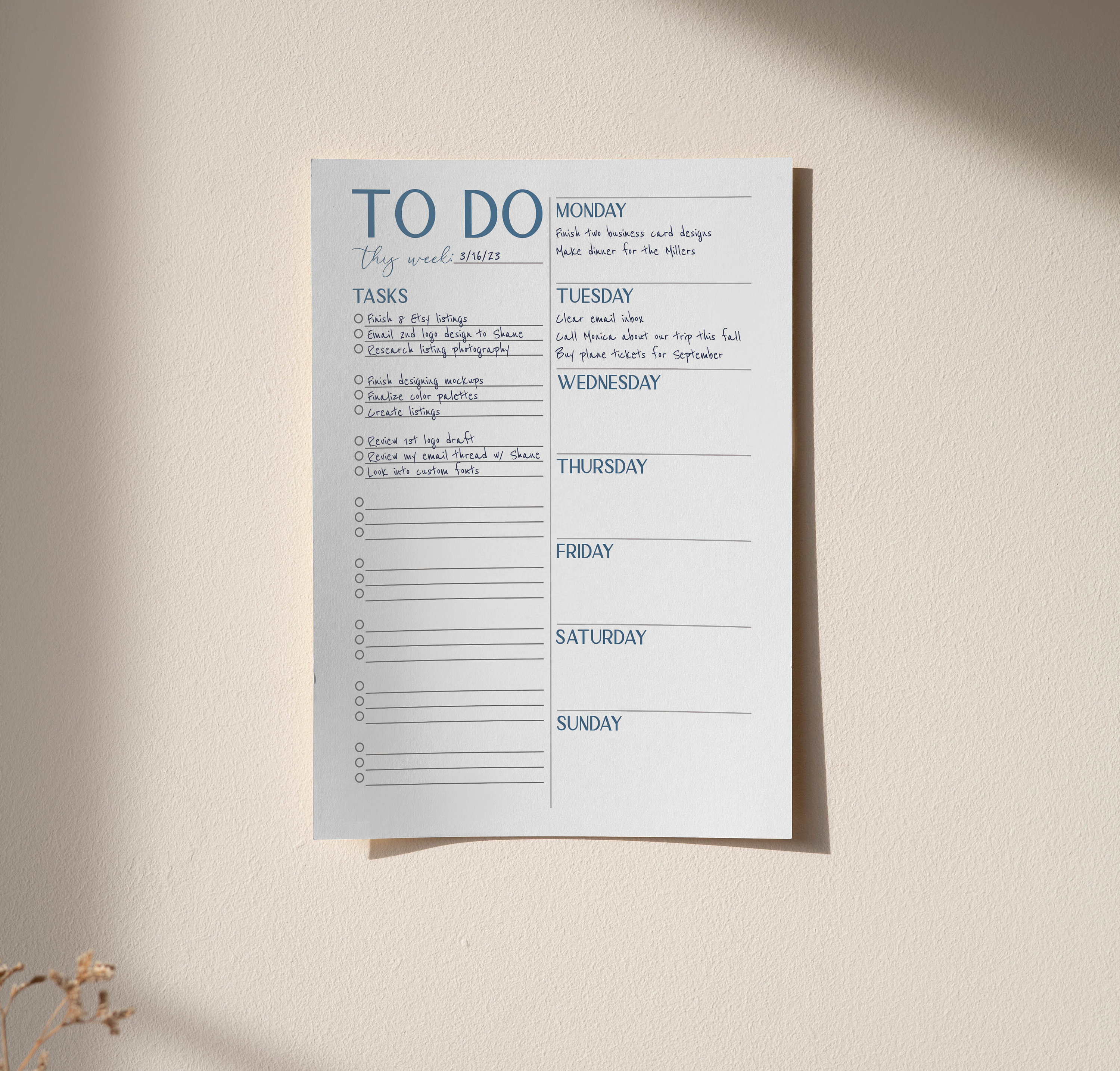 Clean to Do List Blue- Fillable in Canva Weekly Task Setter Goal Setter Schedule Stay at Home ...