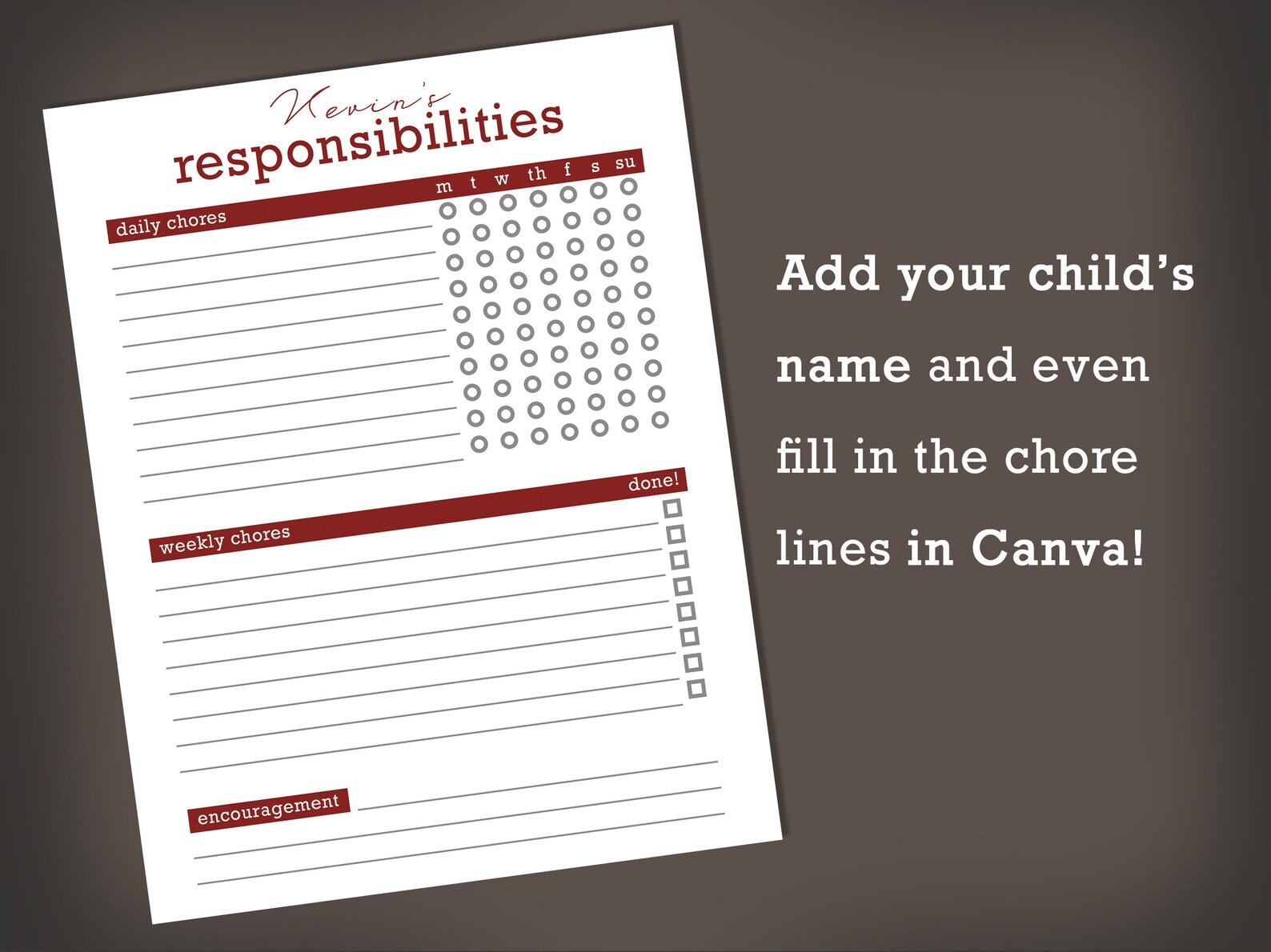 Simple Chore Chart - Editable in Canva- Red Daily Weekly ...